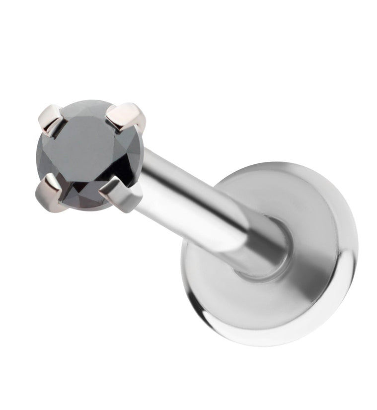 Black Round CZ Stainless Steel Internally Threaded Labret ...