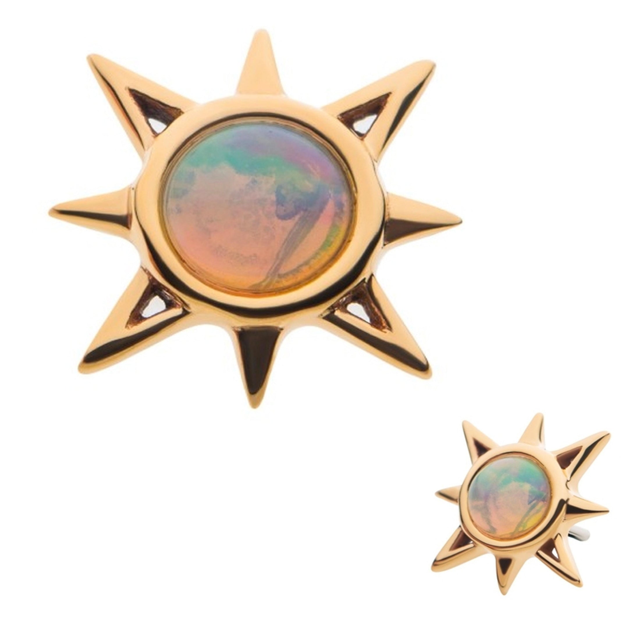 14kt Gold Blaze Opalite Threadless Top | UrbanBodyJewelry.com