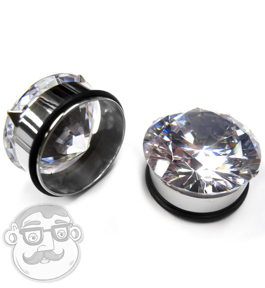 Steel CZ Diamond Ear Plugs | (10 Gauge - 1 Inch | UrbanBodyJewelry.com