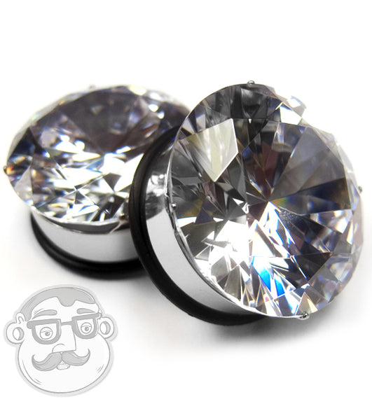 Steel CZ Diamond Ear Plugs | (10 Gauge - 1 Inch | UrbanBodyJewelry.com