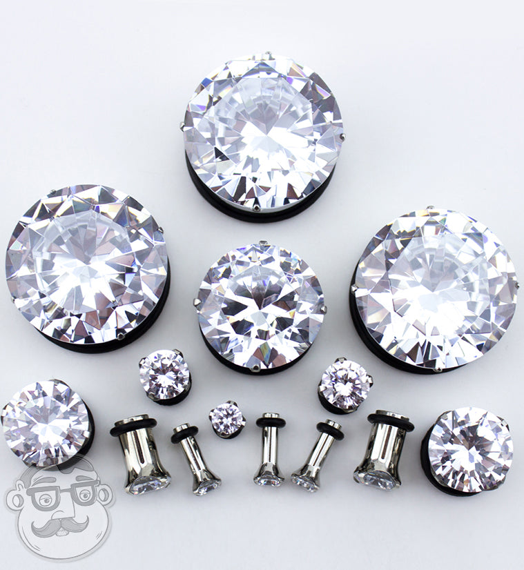 Steel CZ Diamond Ear Plugs | (10 Gauge - 1 Inch | UrbanBodyJewelry.com