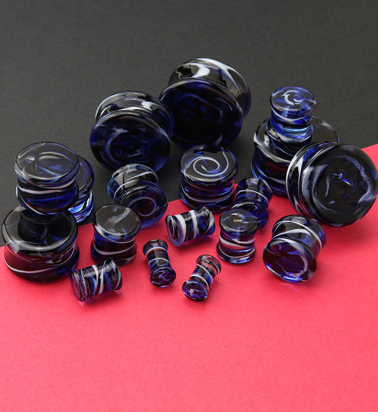 Blue and White Haze Swirl Glass Plugs (2G - 1 & 1/8 ...