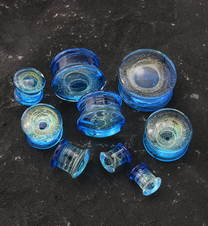 Blue Interstellar Glass Double Flare Plugs (2G - 1")