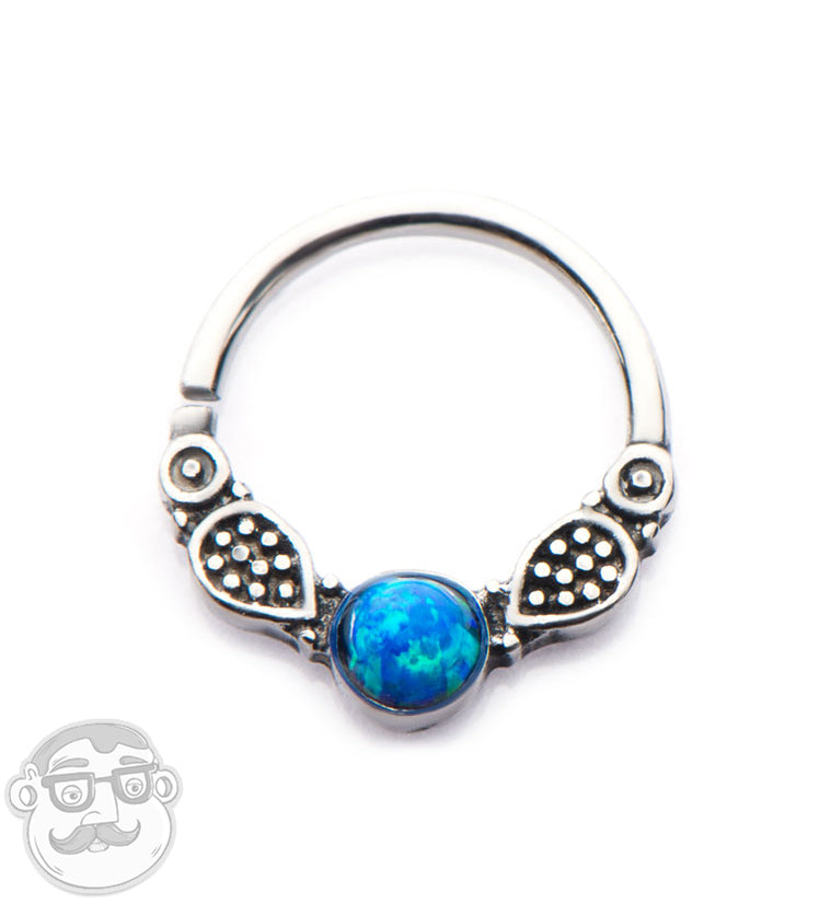 18G Cali Blue Opalite Stainless Steel Septum Ring | UrbanBodyJewelry.com