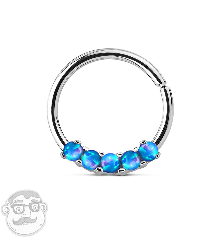 Blue Quinary Opal Steel Septum Ring | UrbanBodyJewelry.com