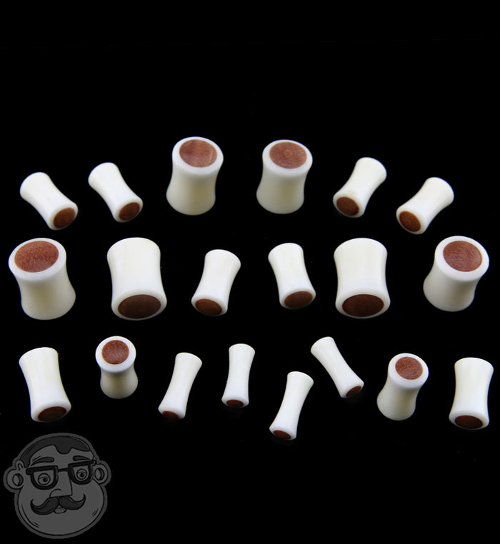 White Bone Plugs with Saba Wood Inlay (8G - 0G)