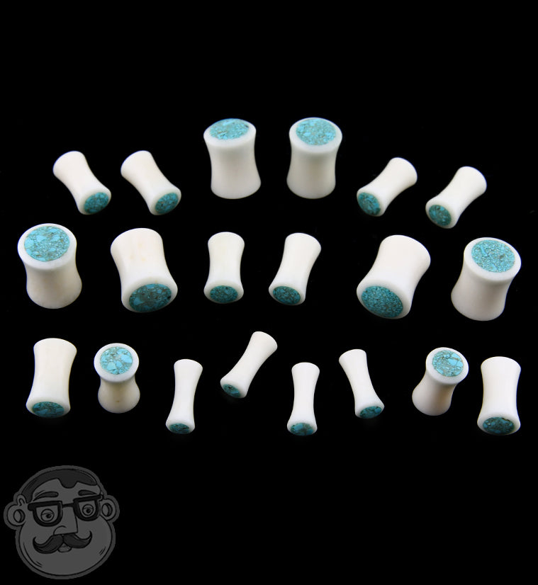 Bone Plugs with Crushed Turquoise Stone Inlay | UrbanBodyJewelry.com