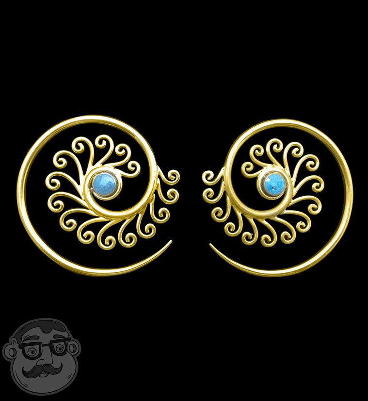 Brass Coil Spirals with Turquoise Inlay | UrbanBodyJewelry.com