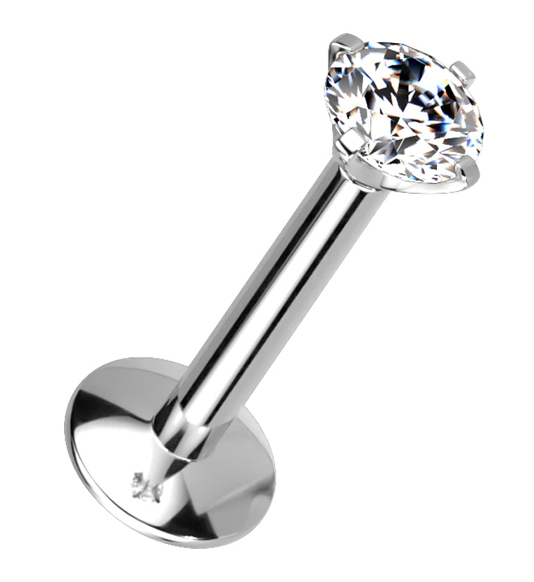 Clear CZ Prong Labret Stud (Convex Disk) | UrbanBodyJewelry.com