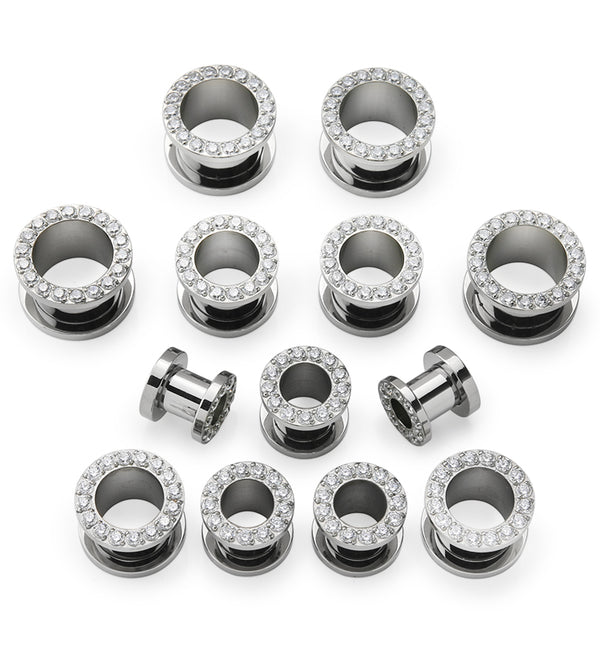 Clear CZ Rim Titanium Screw Back Tunnels (1/2")