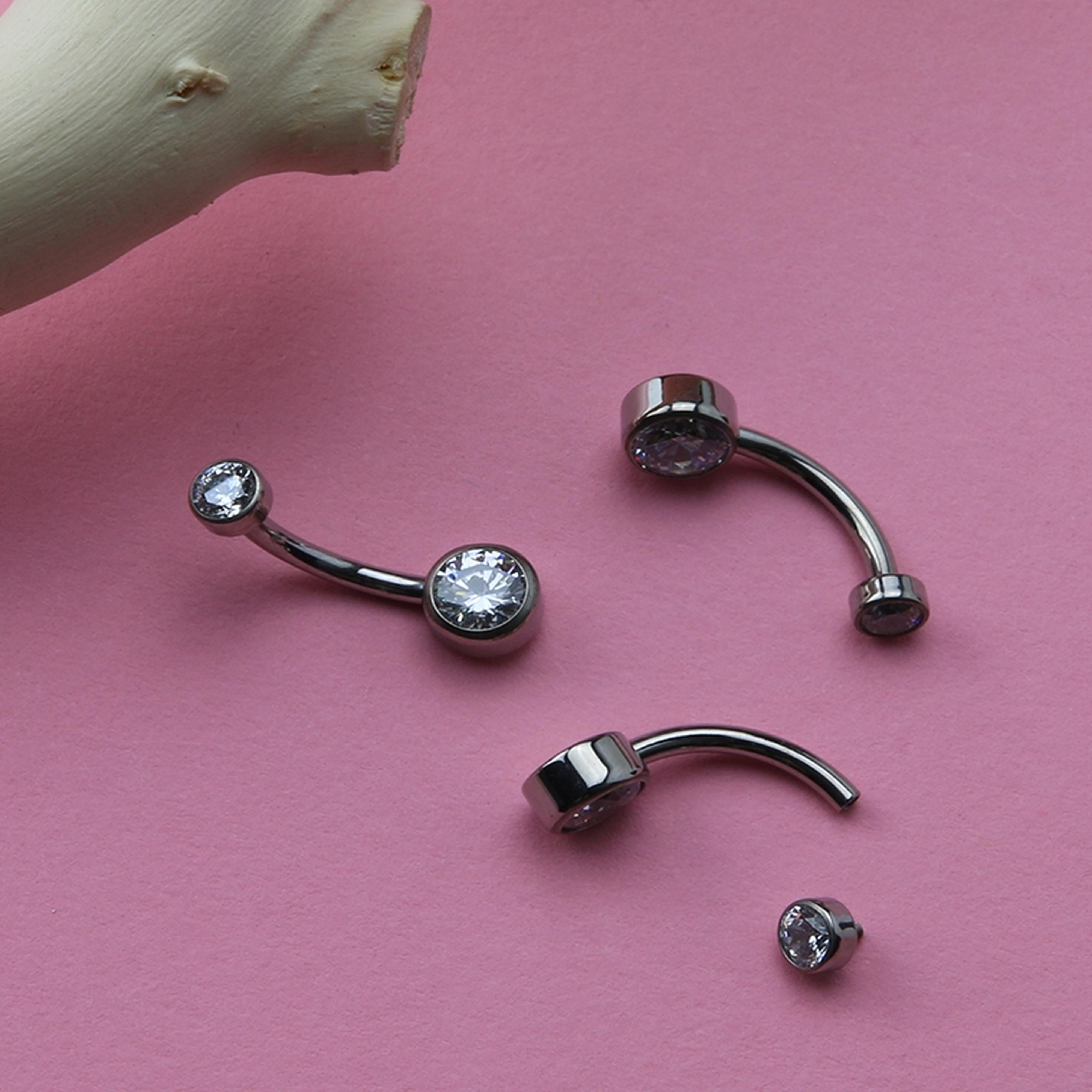 Clear Double Flat Bezel CZ Titanium Belly Button Ring ...