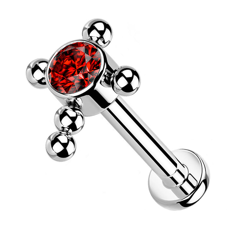 Cross Centered Red CZ Titanium Labret | UrbanBodyJewelry.com