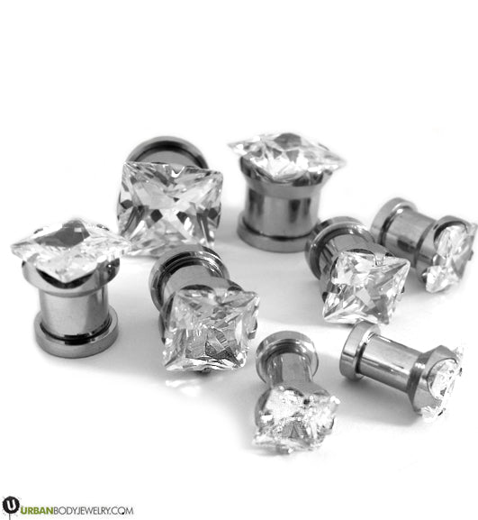 Clear CZ Gem Diamond Stud Plugs (8G - 5/8") Sold In Pairs ...