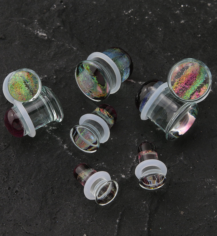 Daybreak Dichroic Glass Single Flare Plugs | UrbanBodyJewelry.com