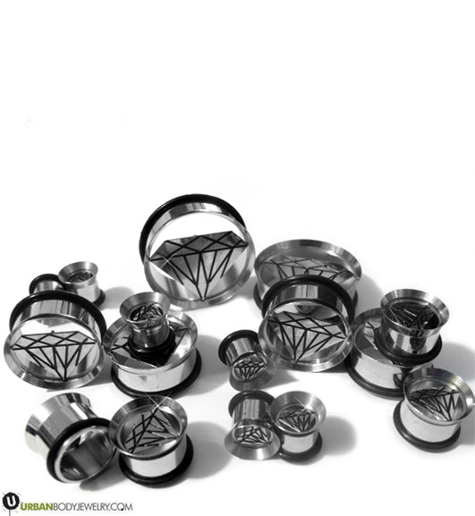 Diamond Steel Ear Tunnel Plugs - 2g,00g,00g,1/2",9/16",5/8",3/4",7/8 ...