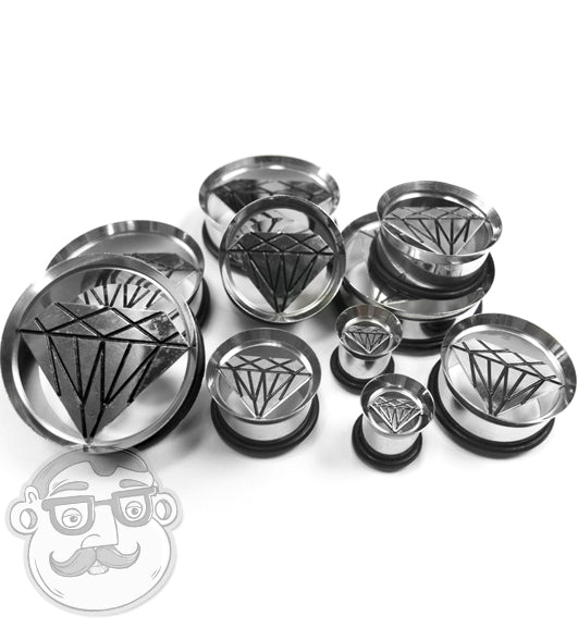 Diamond Steel Ear Tunnel Plugs - 2g,00g,00g,1/2",9/16",5/8",3/4",7/8 ...
