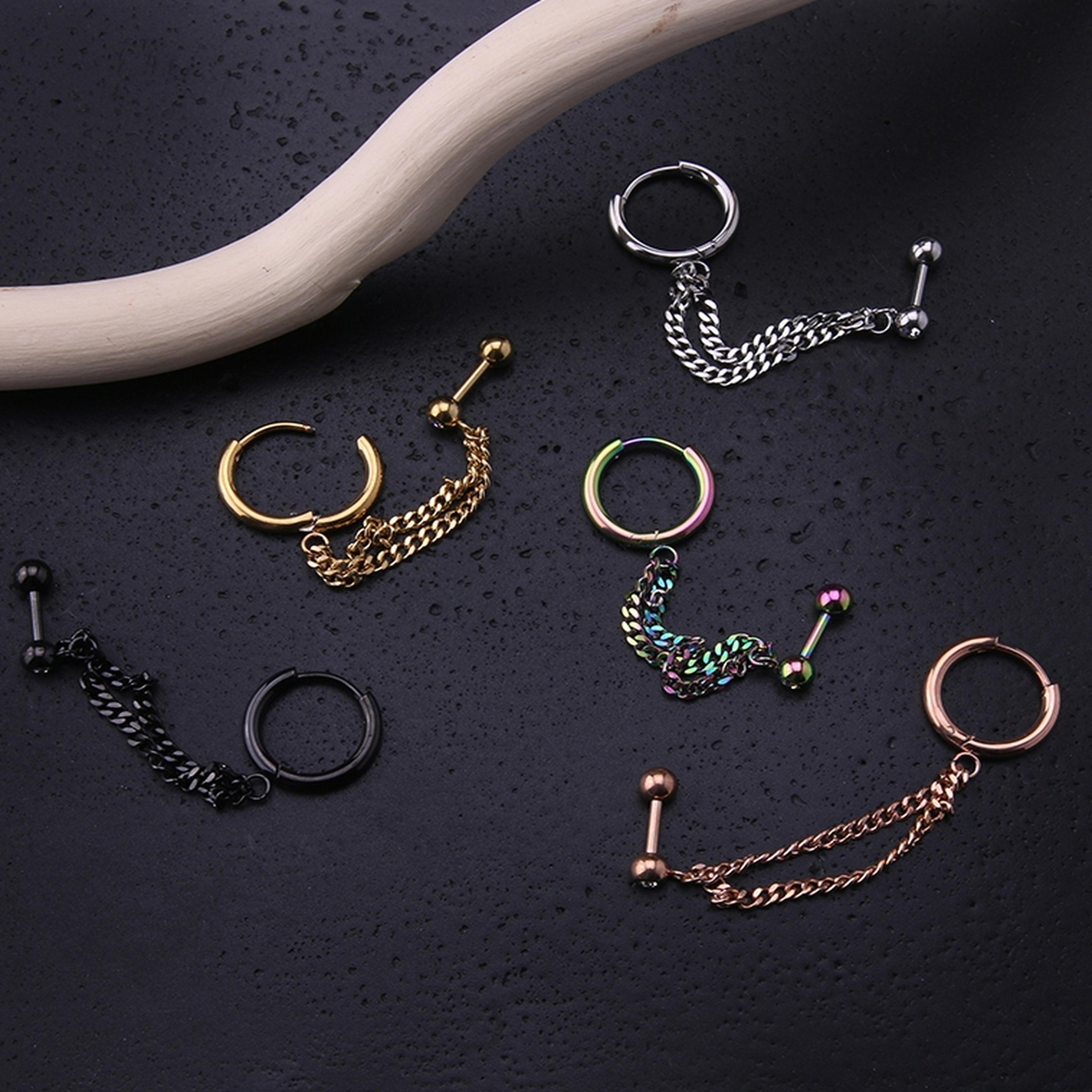 Double Linked Hinged Hoop Ring & CZ Cartilage Barbell ...