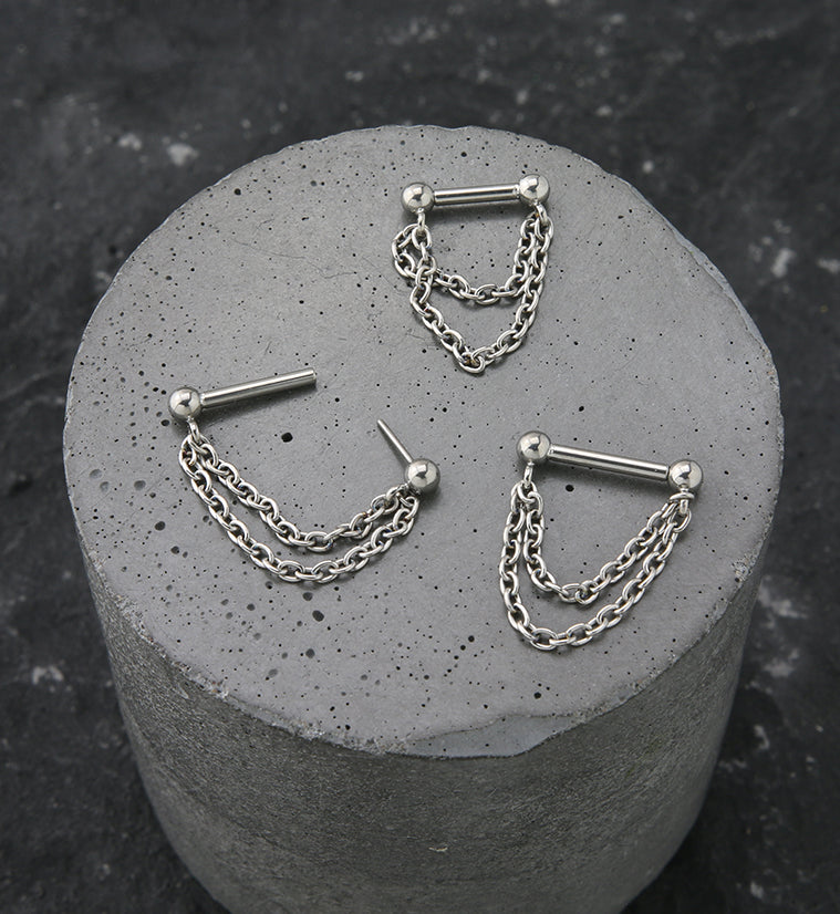 Double Dangle Chain Threadless Titanium Barbells | UrbanBodyJewelry.com