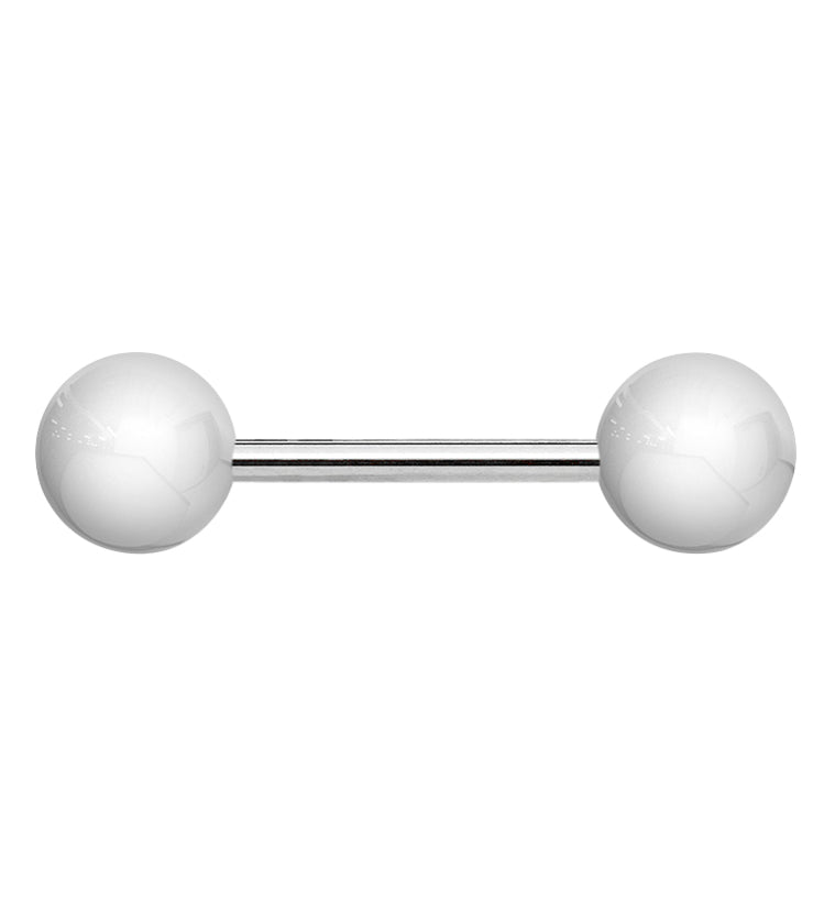 Double White Ball Stainless Steel Barbell | UrbanBodyJewelry.com