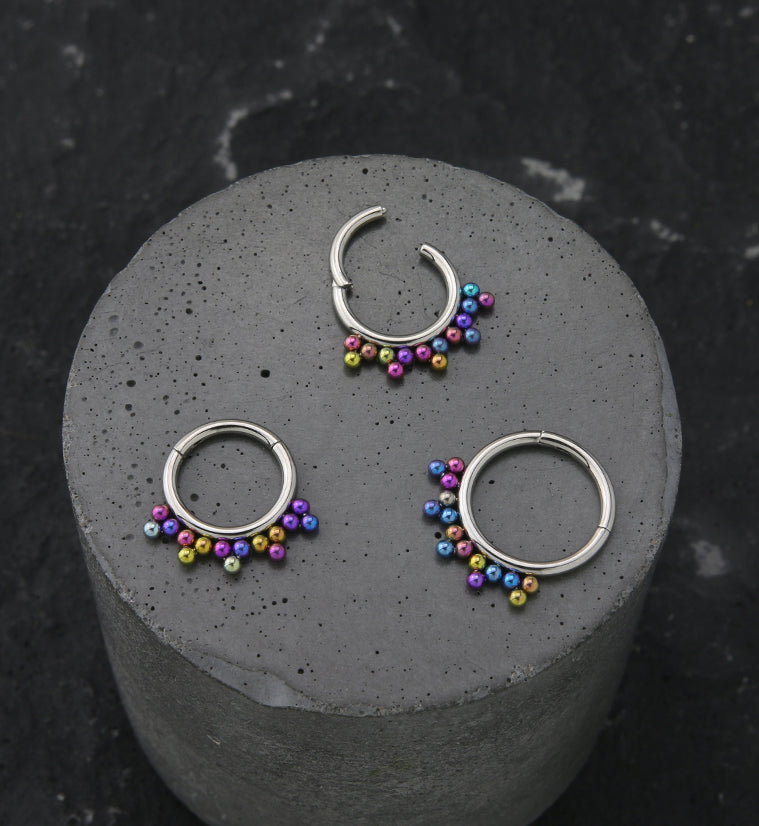 Drip Rainbow Anodized Bead Titanium Hinged Segment Ring | UrbanBodyJewelry.com