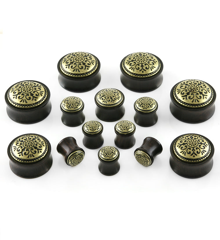 Ebony Wood Plugs With Antique Brass Inlay (00G - 1 Inch ...