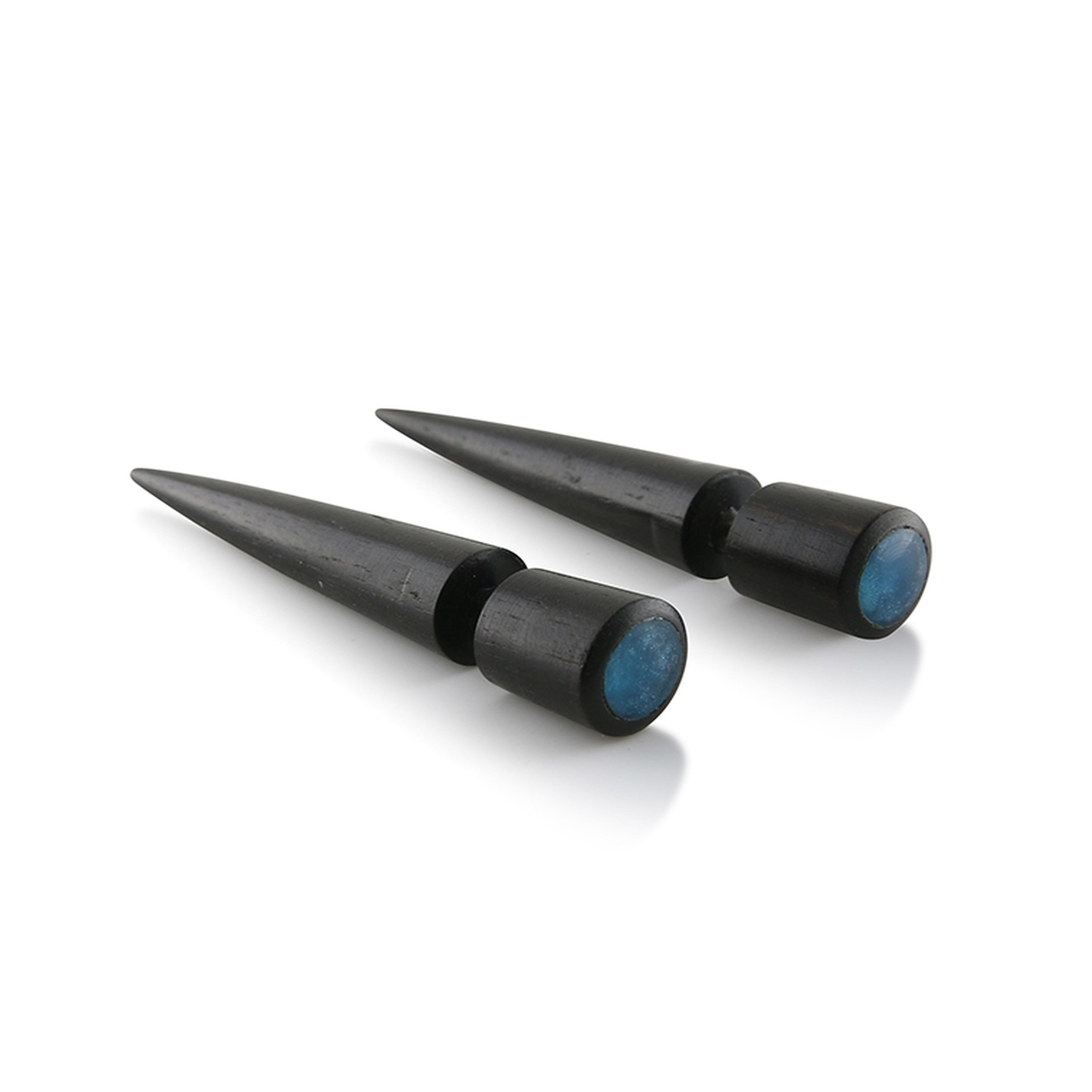 Areng Wood Fake Gauge Blue Resin Tapers Tribal Earrings ...