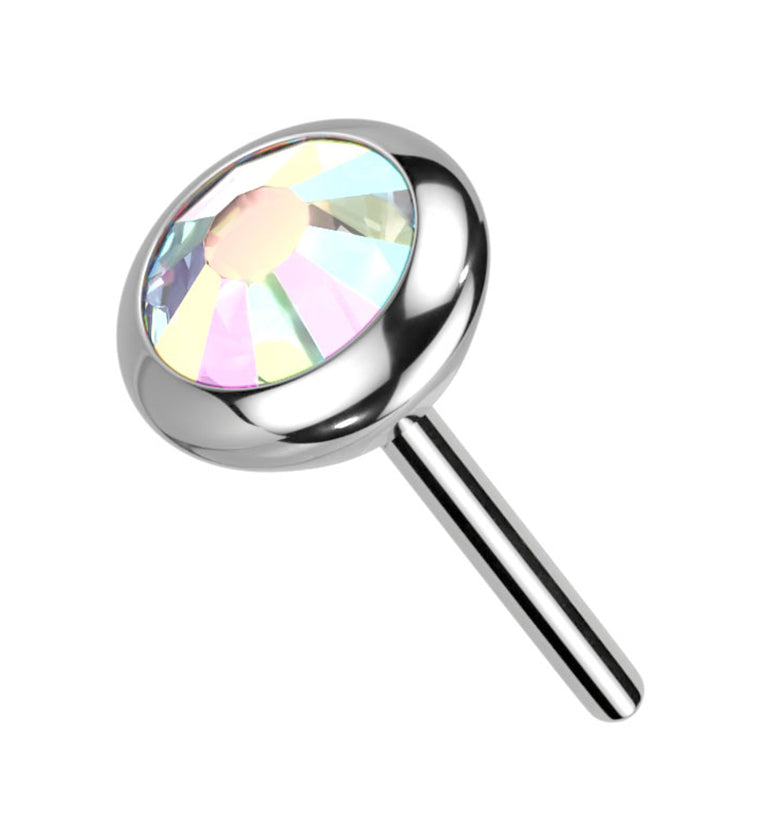Flat Bezel Rainbow Aurora CZ Threadless Titanium Top | UrbanBodyJewelry.com
