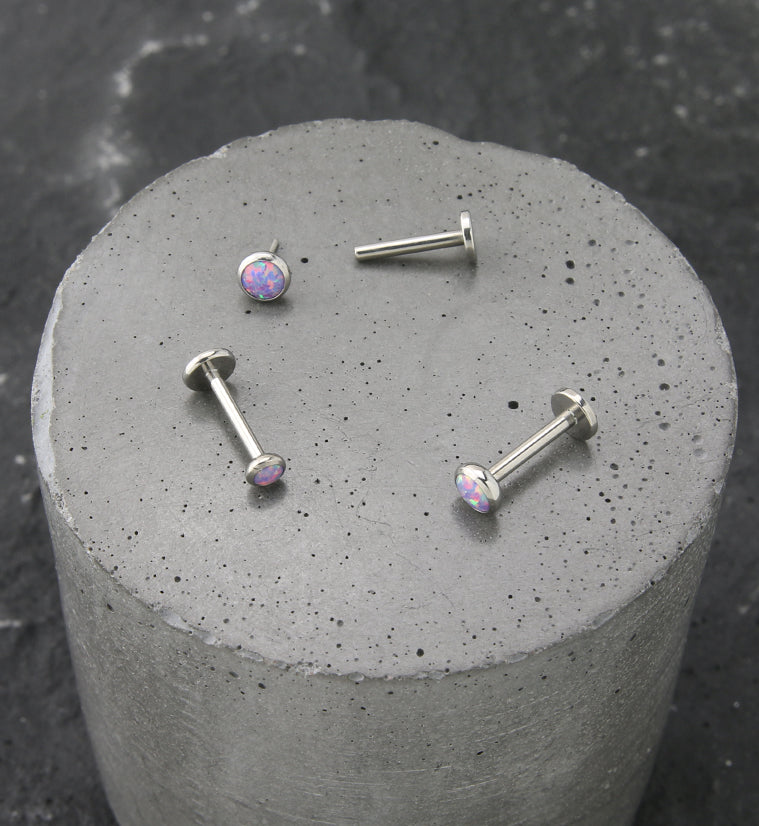 Flat Purple Opalite Titanium Threadless Labret | UrbanBodyJewelry.com