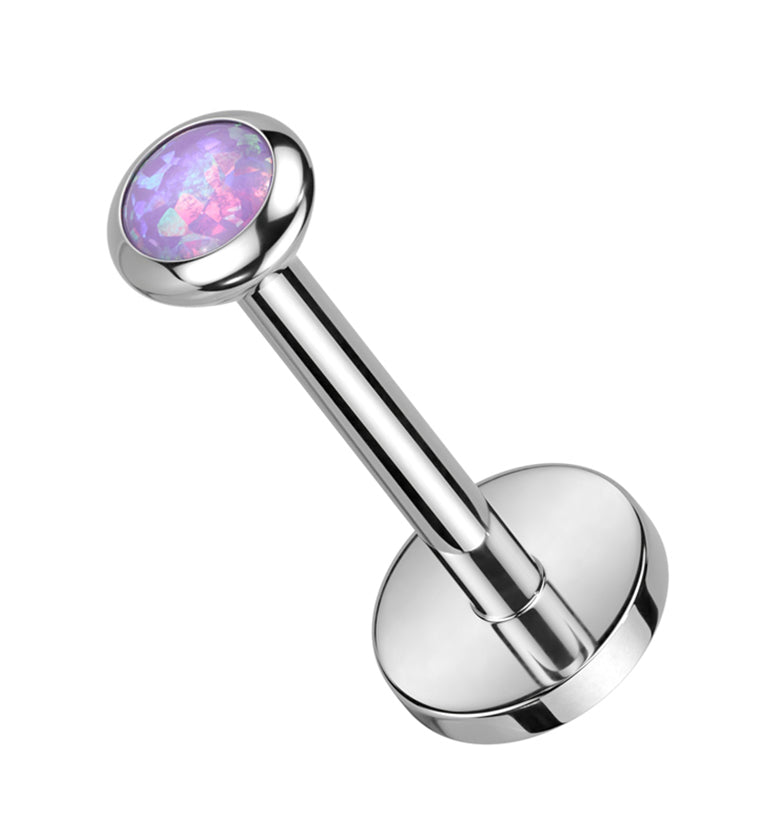 Flat Purple Opalite Titanium Threadless Labret | UrbanBodyJewelry.com