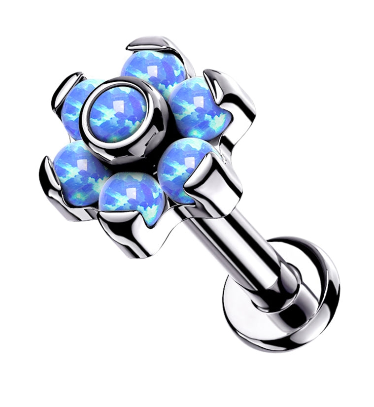 16G Blue Opalite Flower Top Titanium Labret | UrbanBodyJewelry.com