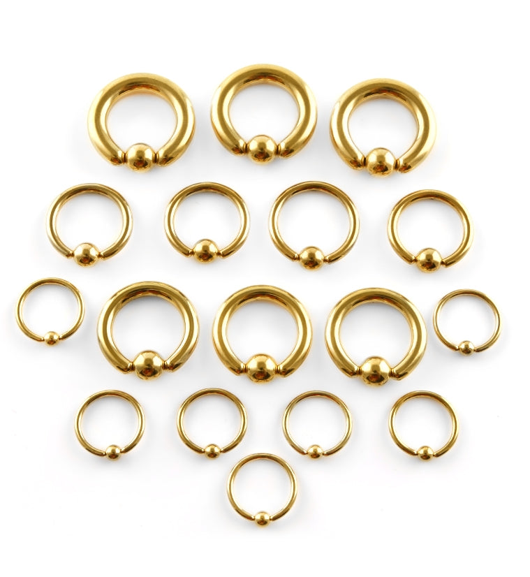 Gold Plated Steel Captive Rings (18 Gauge - 2 Gauge) | UrbanBodyJewelry.com