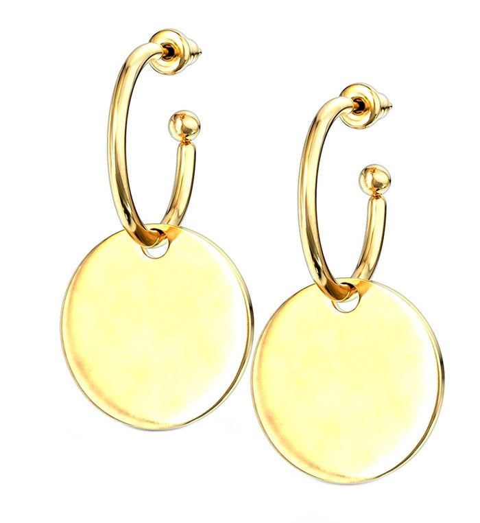 Gold PVD Disk Hoop Earrings | UrbanBodyJewelry.com