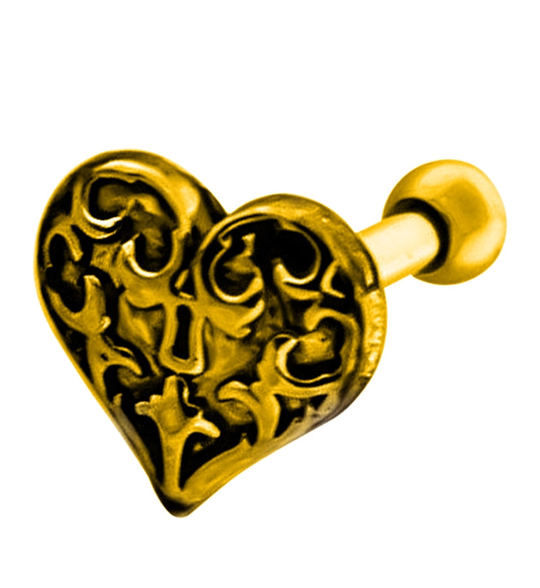 18G Golden Heart Lock Cartilage Barbell | UrbanBodyJewelry.com