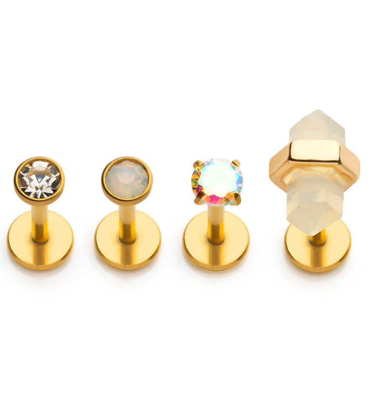 Gold PVD CZ and Opalite Stainless Steel Internally Threaded Labret (Pa ...