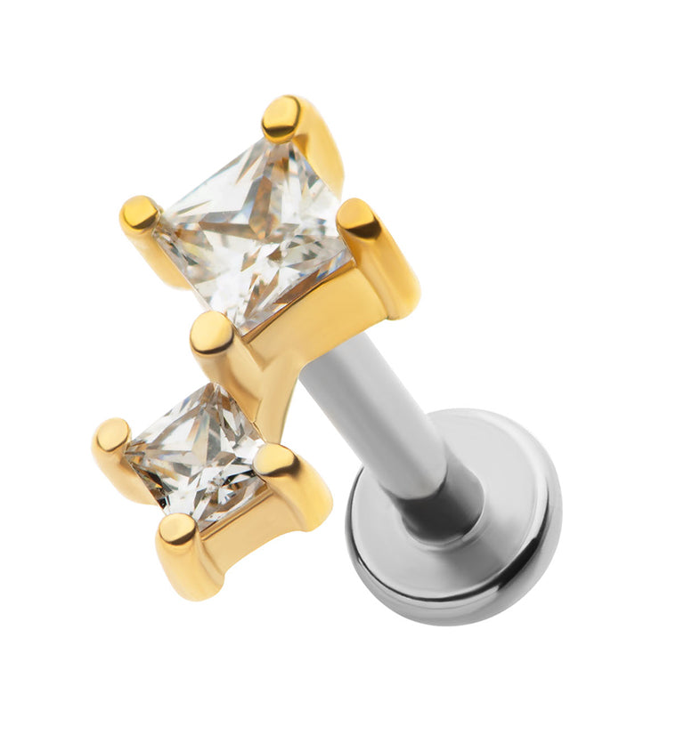 Gold PVD Drip Clear CZ Stainless Steel Internally Threaded Labret ...