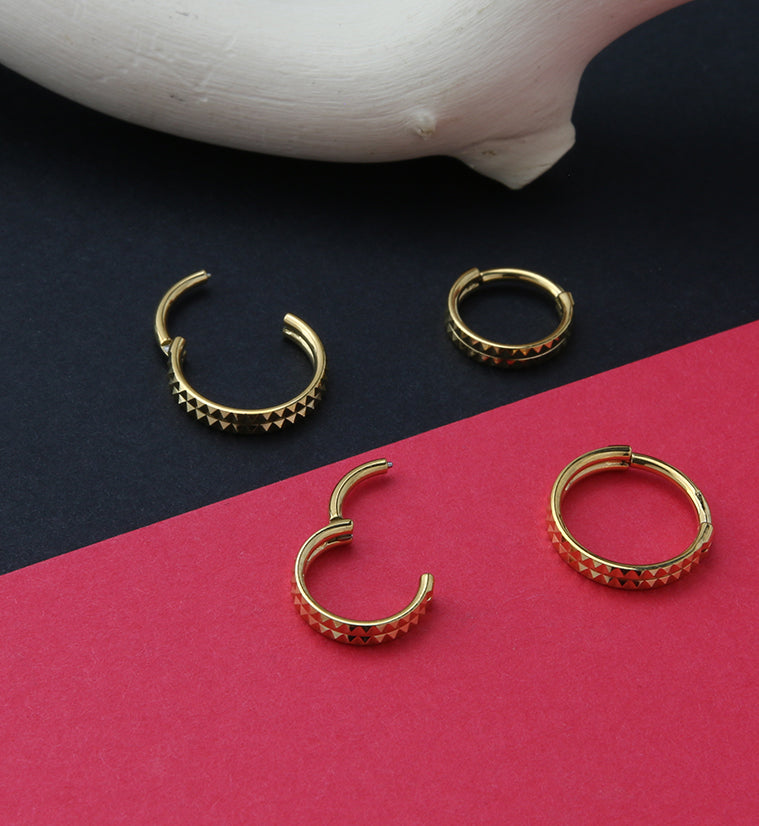 Gold PVD Parallel Polyhedra Edge Hinged Segment Ring | UrbanBodyJewelry.com