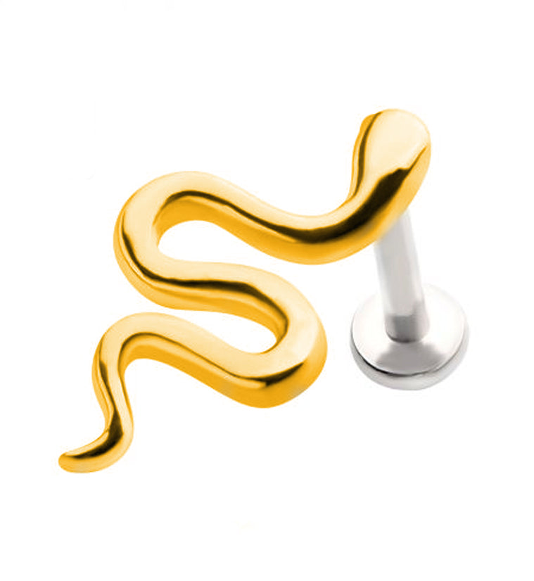 Gold PVD Snake Labret Post | UrbanBodyJewelry.com