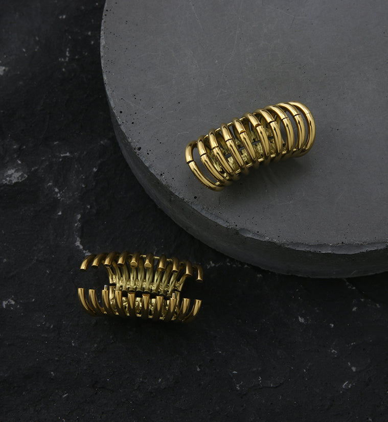 Gold PVD Stacked Stainless Steel Rings (10 Count) | UrbanBodyJewelry.com