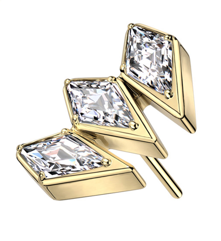 Gold PVD Triple Quill Clear CZ Titanium Threadless Top ...