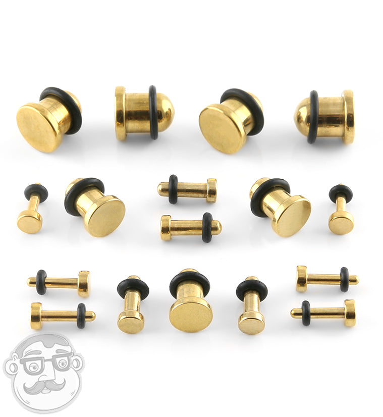 Simple Single Flare Gold Stainless Steel Plugs | UrbanBodyJewelry.com