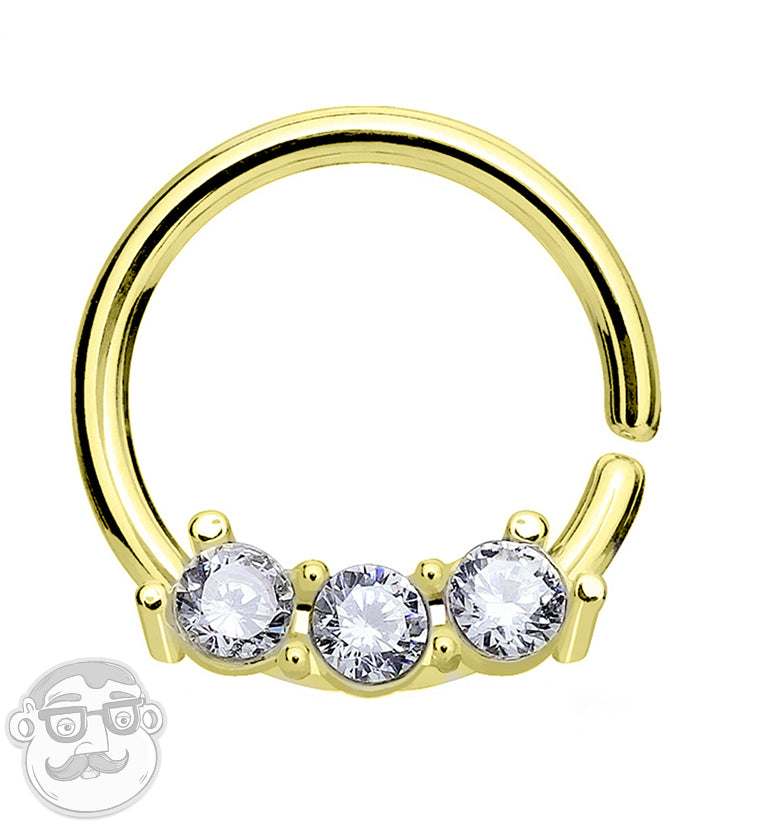 18G PVD Gold Triple CZ Septum Ring | UrbanBodyJewelry.com