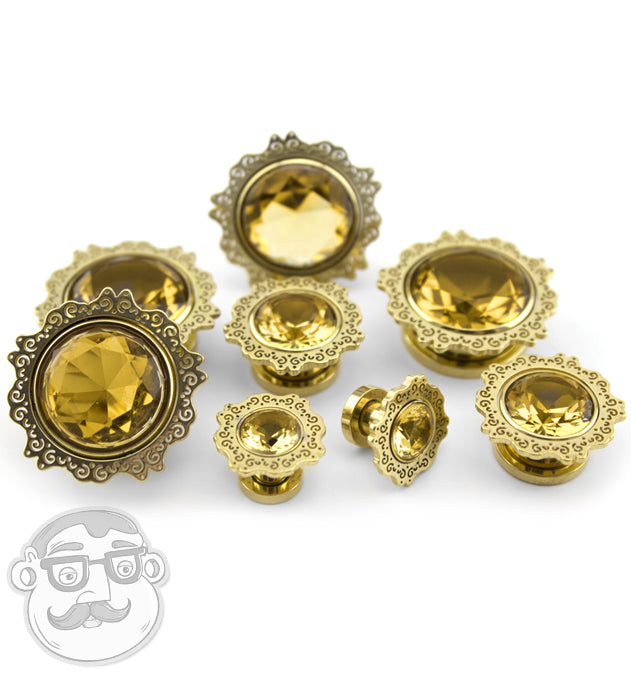 Golden Floral CZ Stainless Steel Plugs (4 Gauge - 5/8 ...