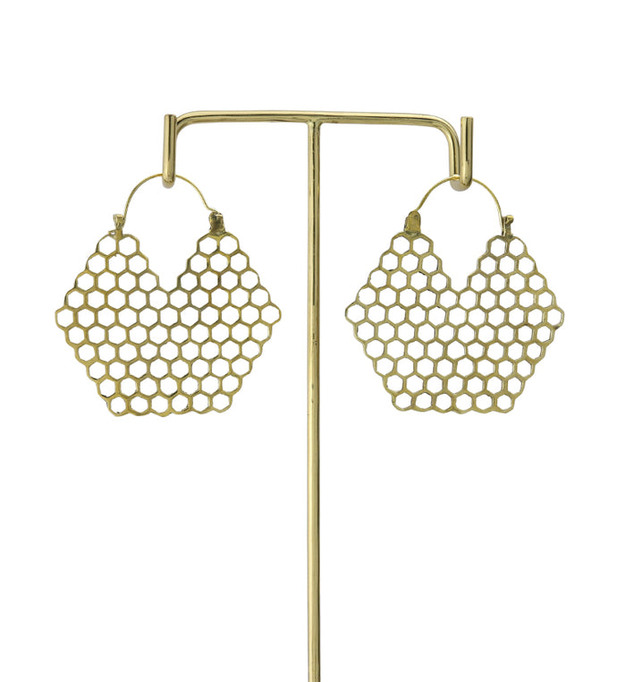 18G Golden Honeycomb Brass Earrings