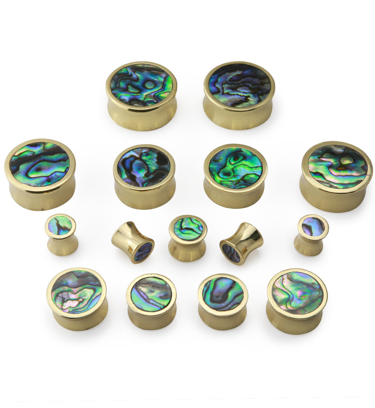 Golden Brass Abalone Shell Inlay Plugs (0G - 1 Inch) | UrbanBodyJewelry.com