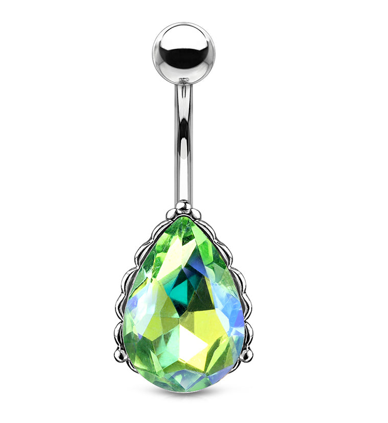 Green Gem Drop Belly Button Ring | UrbanBodyJewelry.com