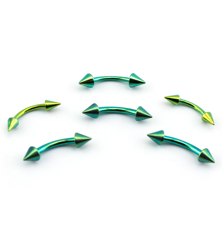 Green PVD Spiked Curved Barbell | UrbanBodyJewelry.com