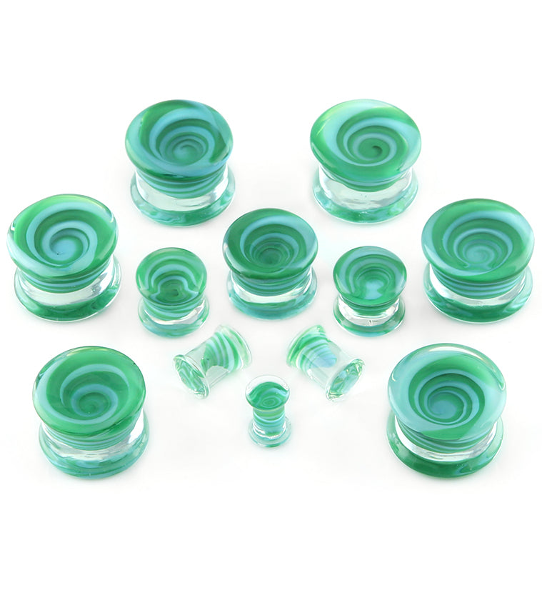 Green Vortex Glass Plugs (2 Gauge - 3/4") | UrbanBodyJewelry.com