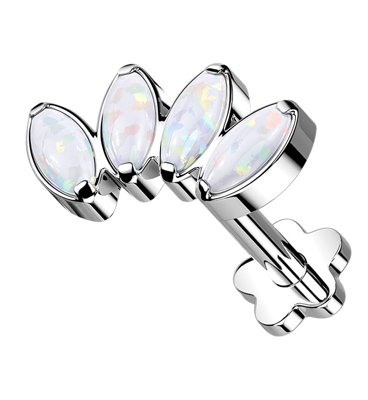 Half Crown White Opalite Titanium Threadless Labret | UrbanBodyJewelry.com