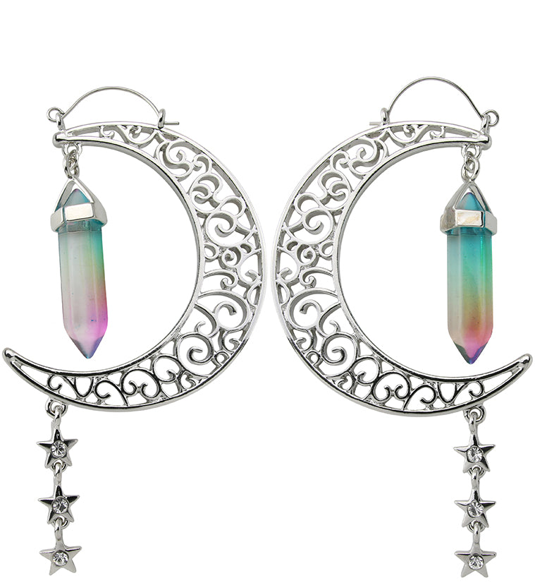 Half Moon Oil Slick Crystal Plug Hoops | UrbanBodyJewelry.com