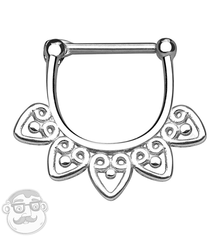 16G - 14G Heart Fan Stainless Steel Septum Clicker | UrbanBodyJewelry.com